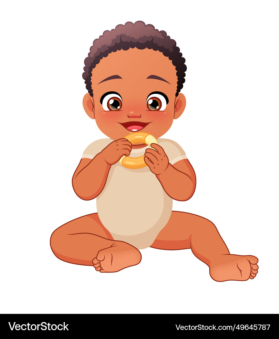 Cute happy little black baby biting a teether Vector Image