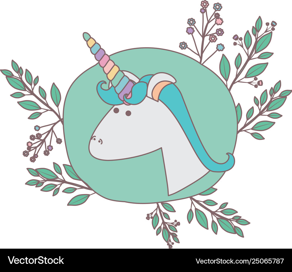 Frame circular decorative with unicorn and flowers