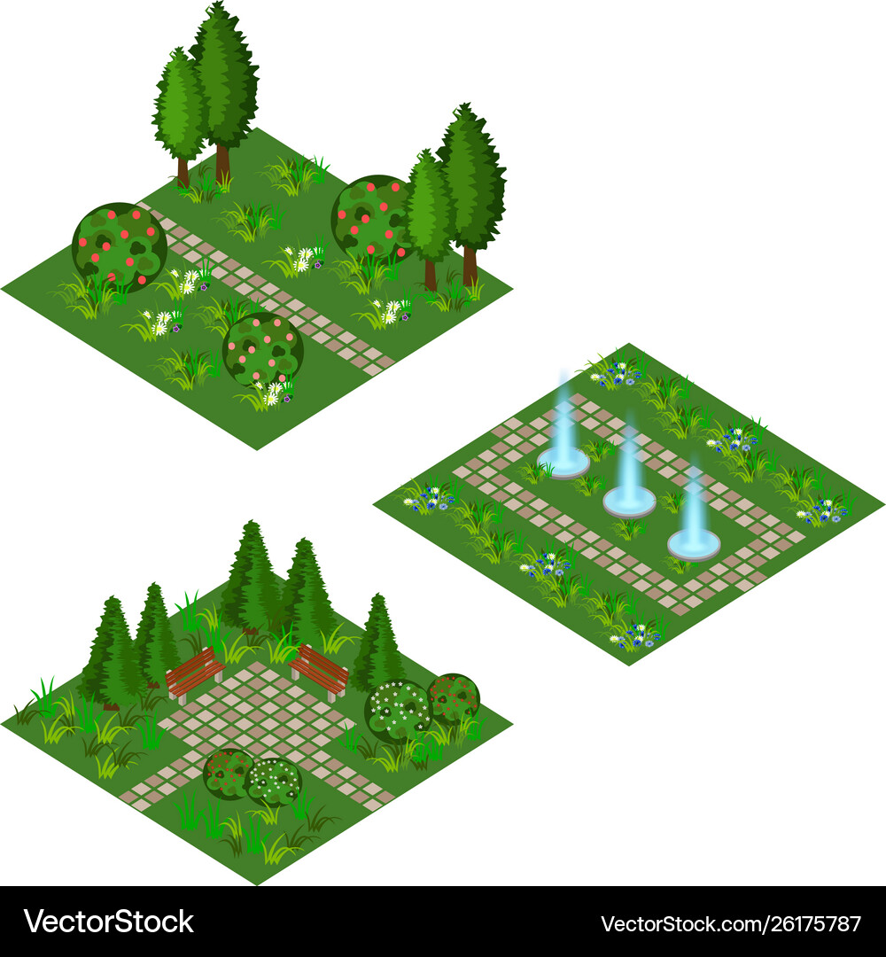 Garden isometric set to create landscape Vector Image