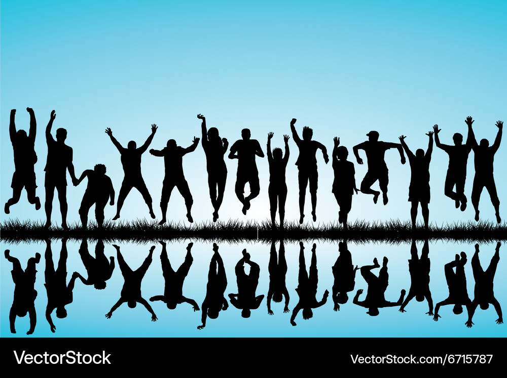 Group of young people jumping Royalty Free Vector Image