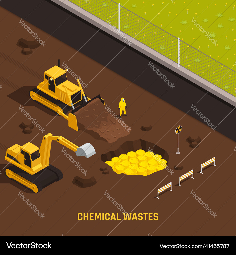 Isometric toxic waste nuclear chemical pollution Vector Image