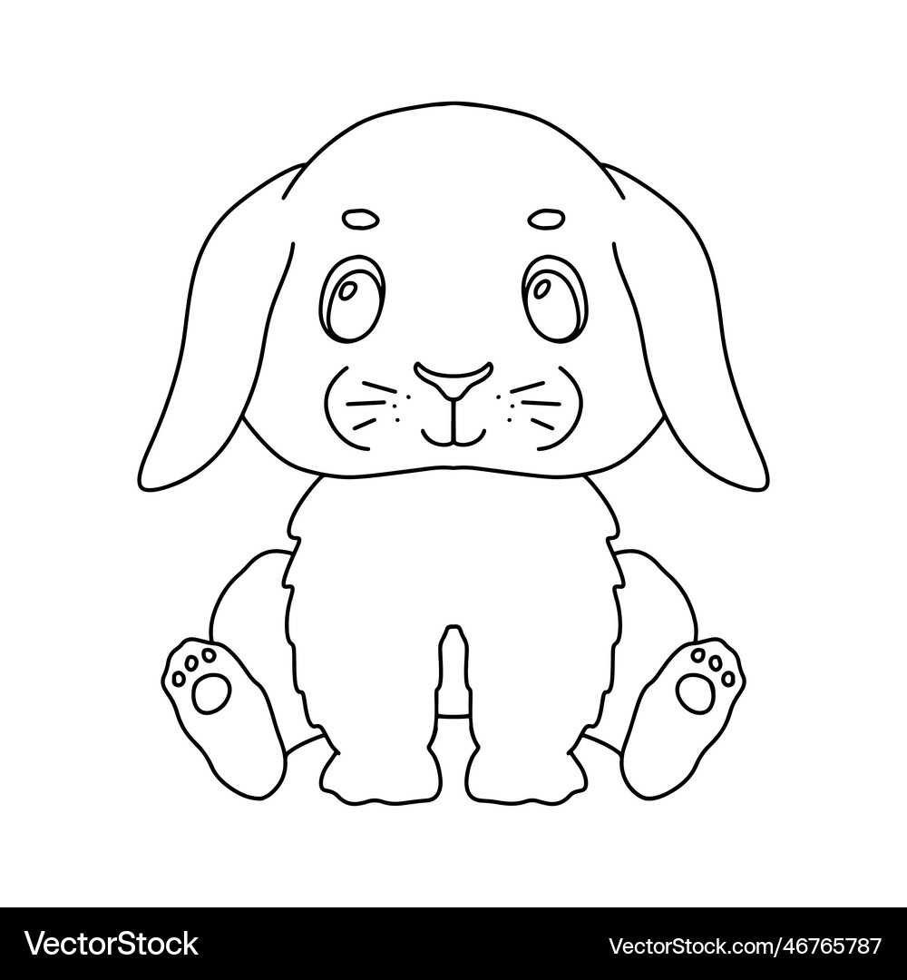 Line cute sitting bunny outline graphic Royalty Free Vector