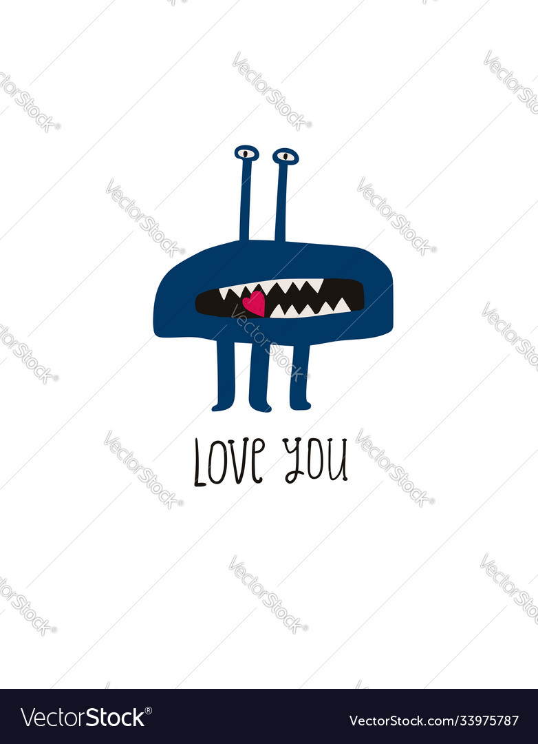 Love greeting card with cute spooky monster Vector Image