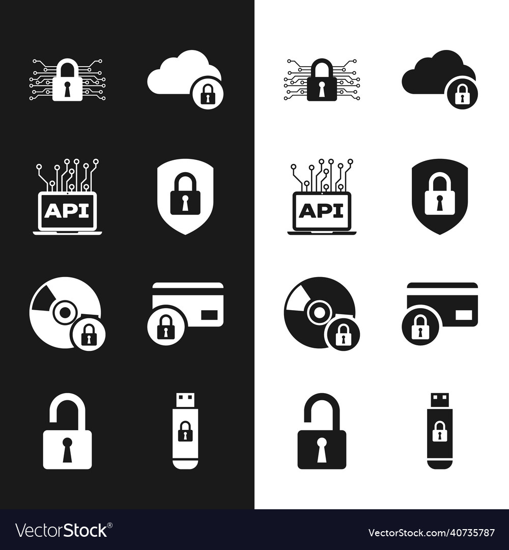 Set Shield Security With Lock Computer Api Vector Image 2637