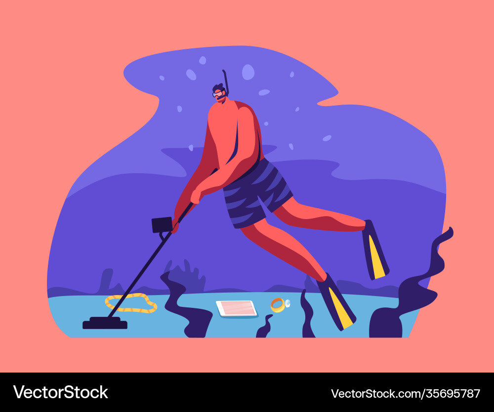 Treasure hunter diver character in scuba diving Vector Image