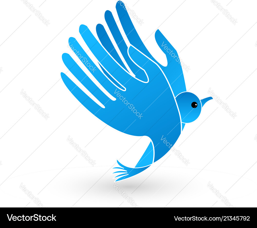 Abstract blue bird with hands as wings icon Vector Image