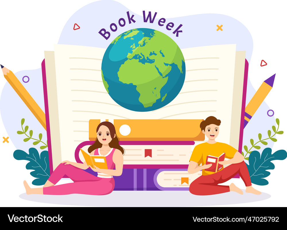 Book week events with people reading or students Vector Image