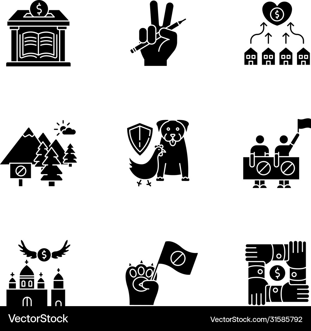 Community support black glyph icons set on white Vector Image