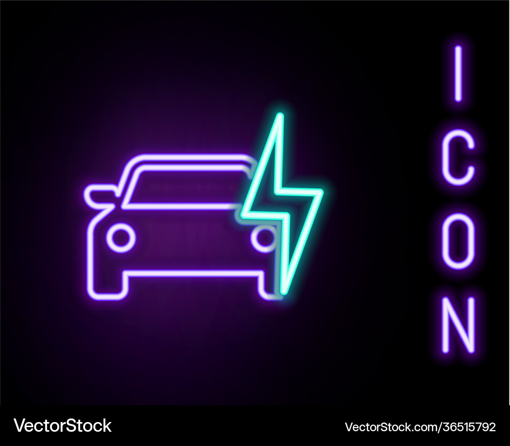 Glowing neon line electric car and electrical Vector Image