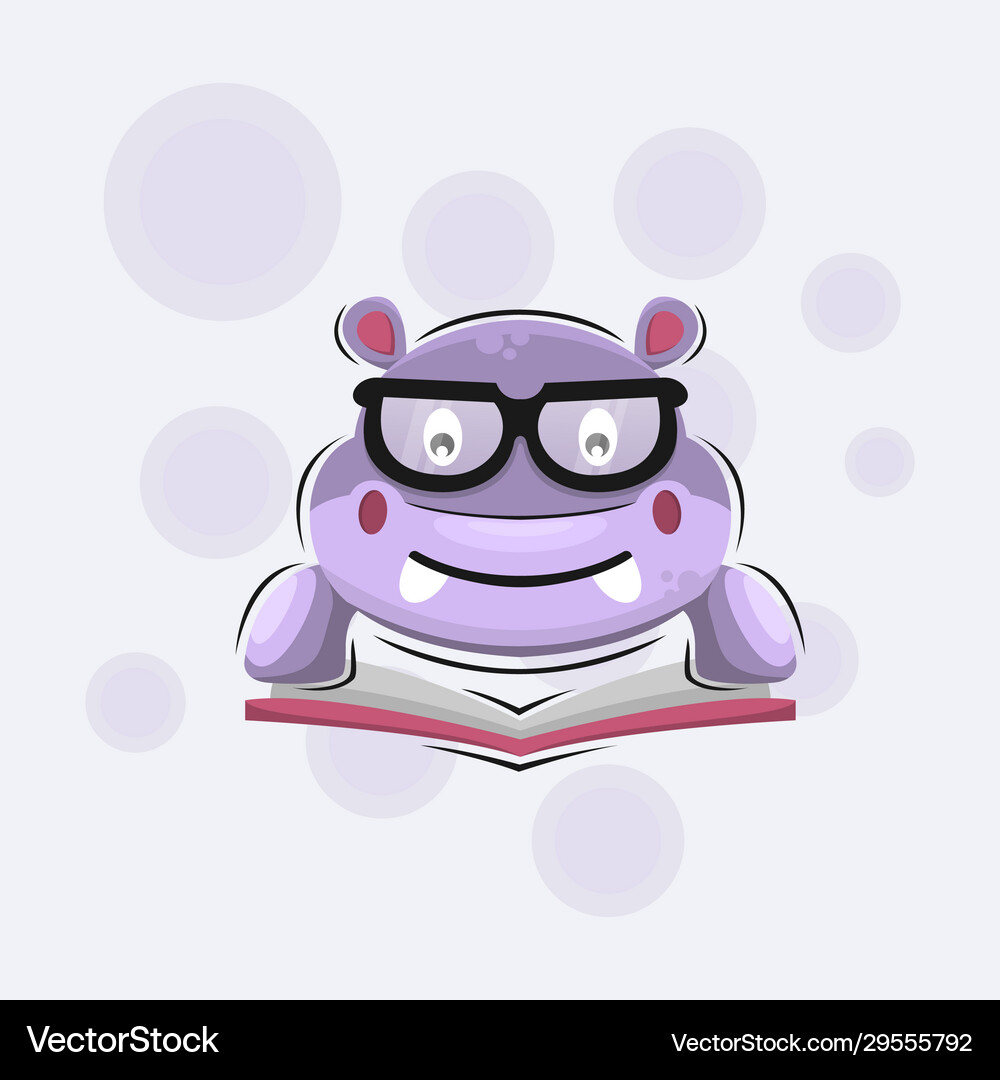 Hippo reading book mascot cartoon Royalty Free Vector Image