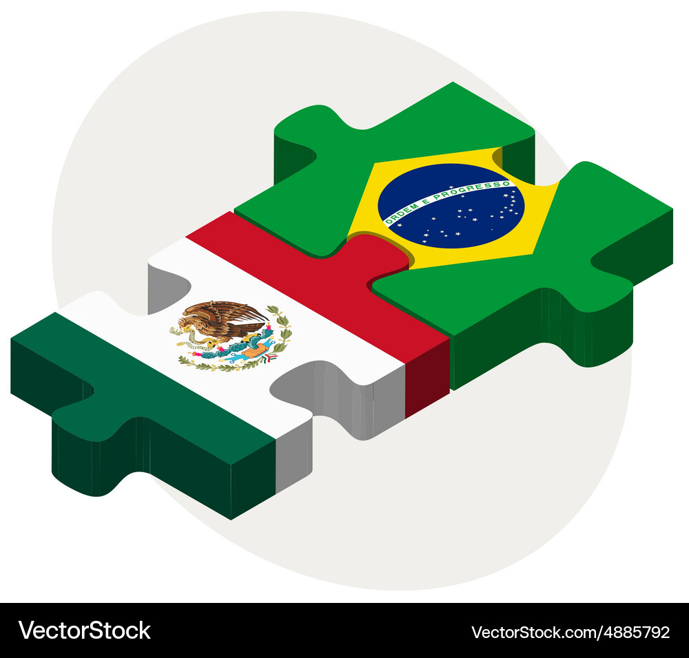 Mexico and brazil flags in puzzle Royalty Free Vector Image