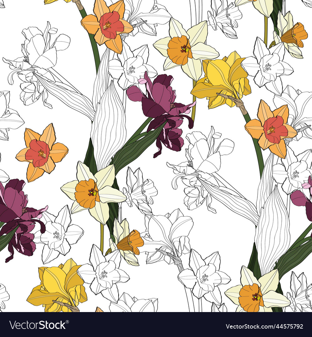 Seamless delicate pattern with spring line flowers