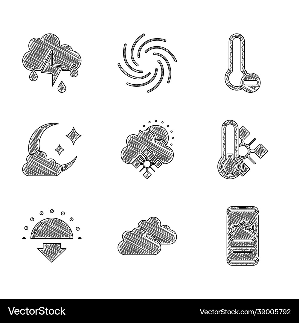 Set cloud with snow and sun weather forecast Vector Image