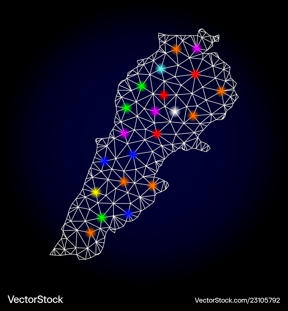Wire frame mesh map of lebanon with glowing Vector Image