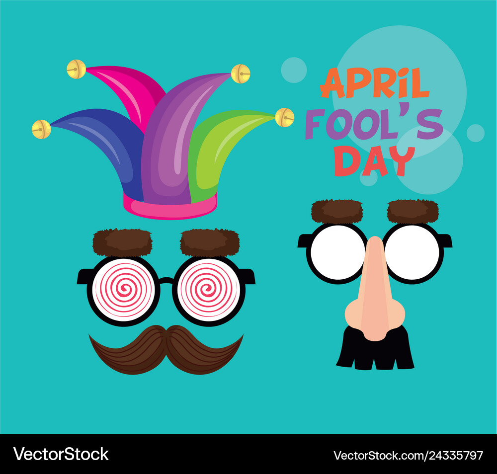 April fools day card with comic face accessories Vector Image