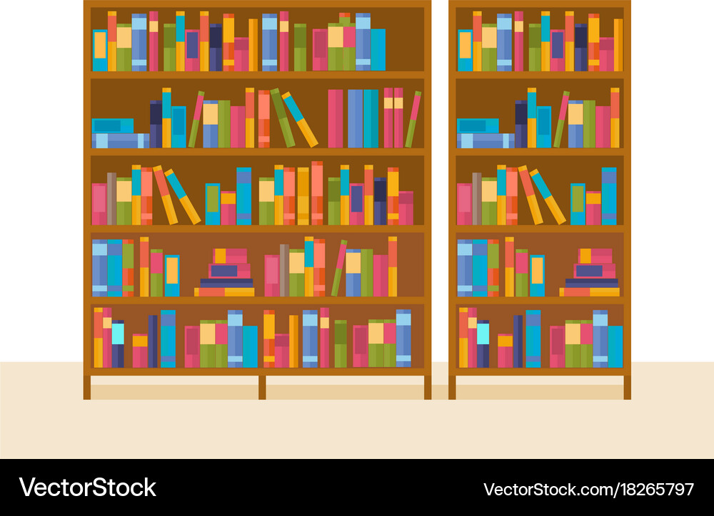 Bookshelves in library with teaching materials Vector Image