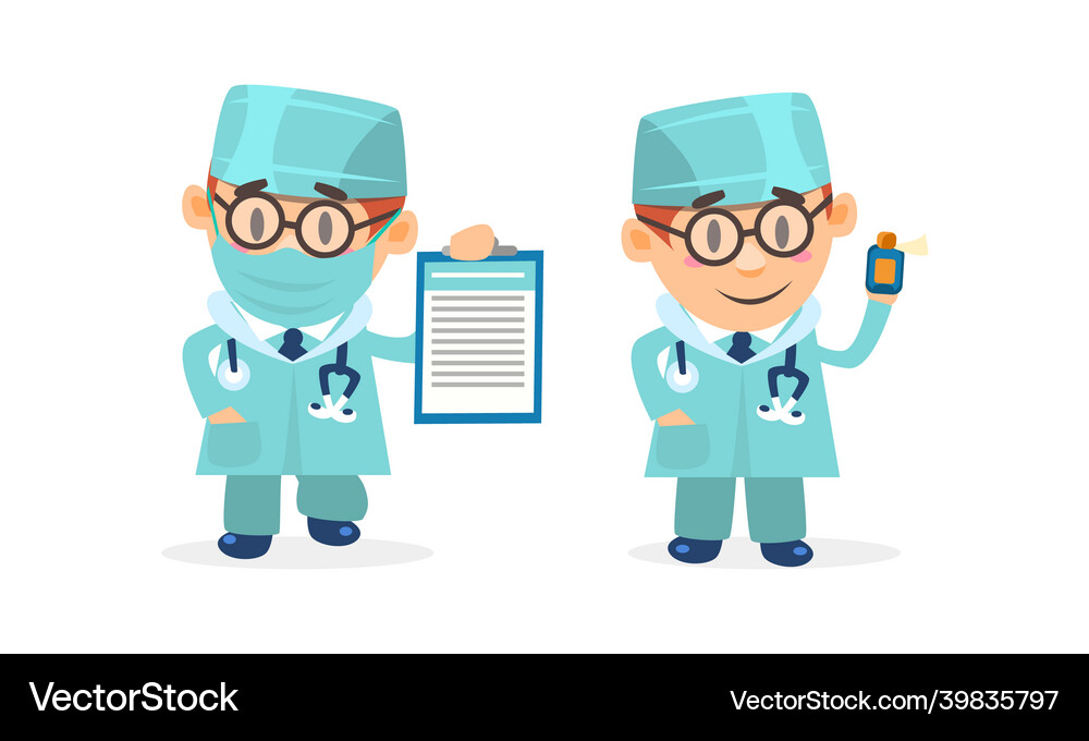 Doctor comic man in uniform with stethoscope Vector Image