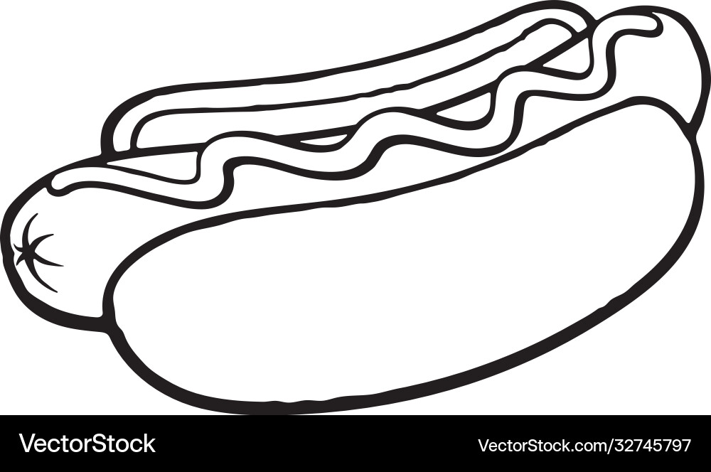 Doodle hot dog with mustard Royalty Free Vector Image
