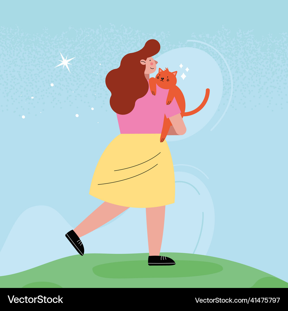 Girl hugging cat Royalty Free Vector Image - VectorStock