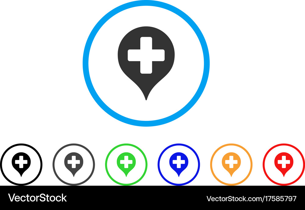Hospital cross map marker rounded icon Royalty Free Vector