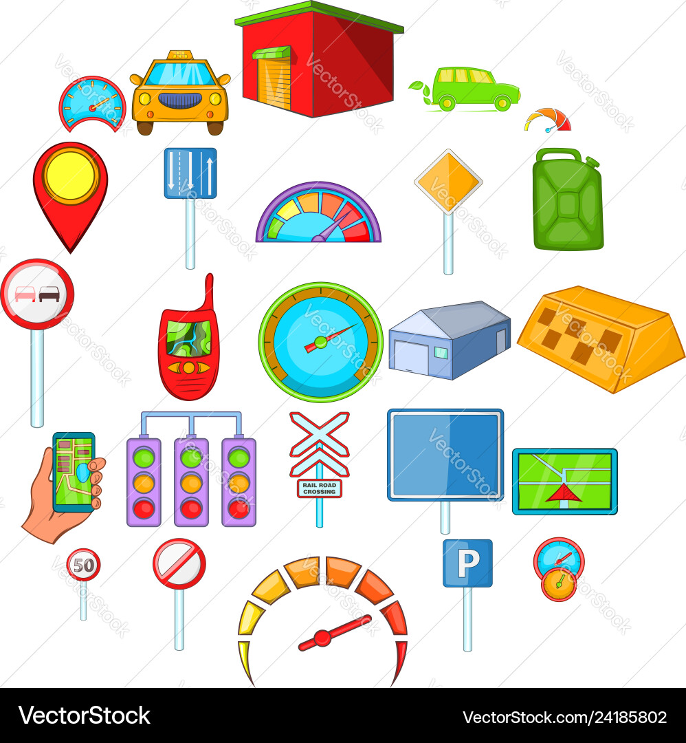 Automobile icons set cartoon style Royalty Free Vector Image
