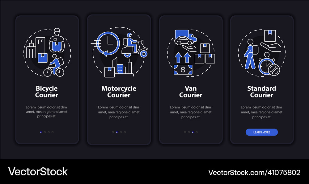 Courier business night theme onboarding mobile Vector Image