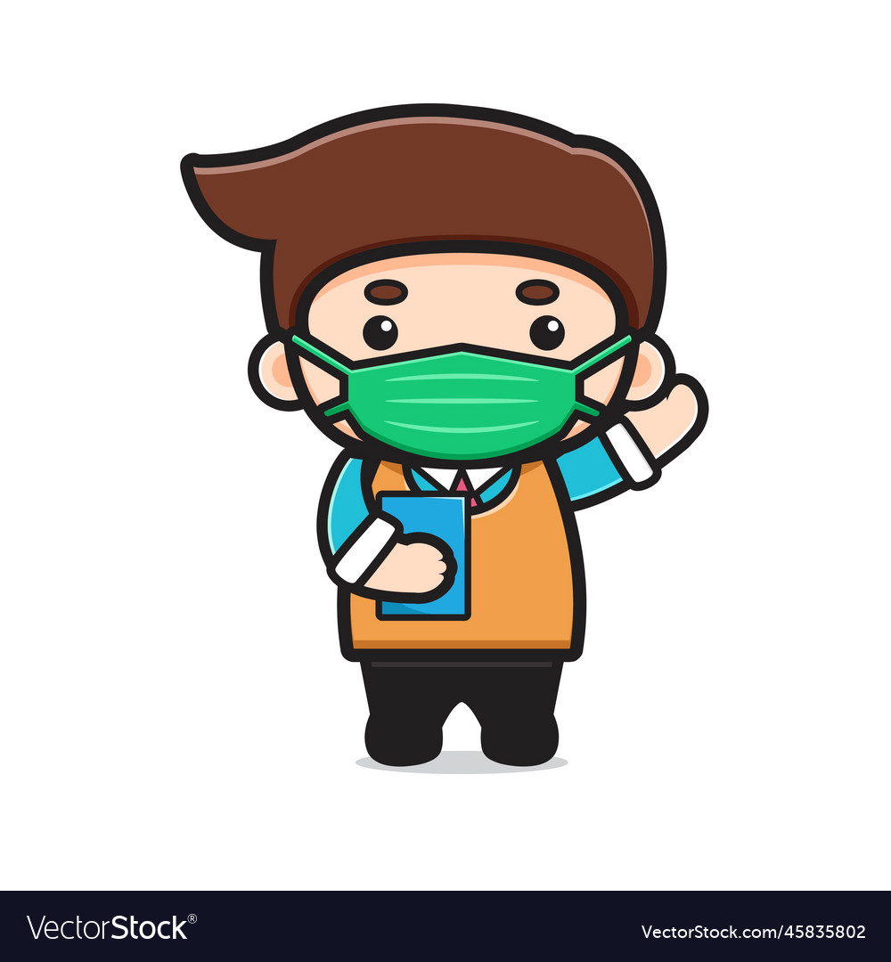 Cute teacher wearing mask cartoon icon Royalty Free Vector