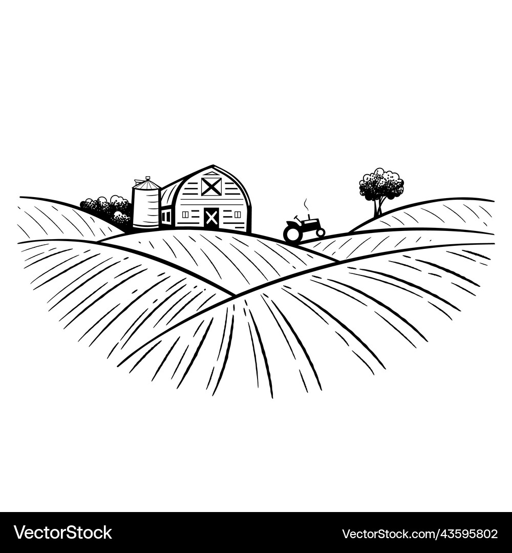 Farm warehouse hangar among the fields farming Vector Image