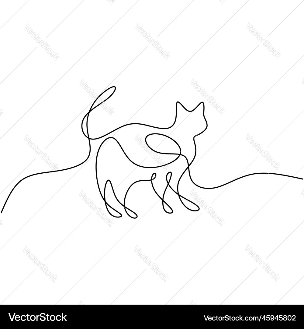 One line cat design silhouette in hand drawn Vector Image