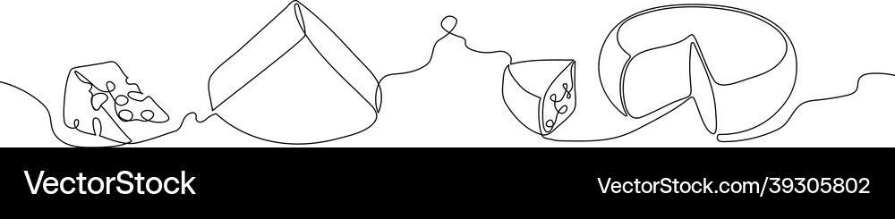 Pieces of cheese continuous line drawing set one Vector Image