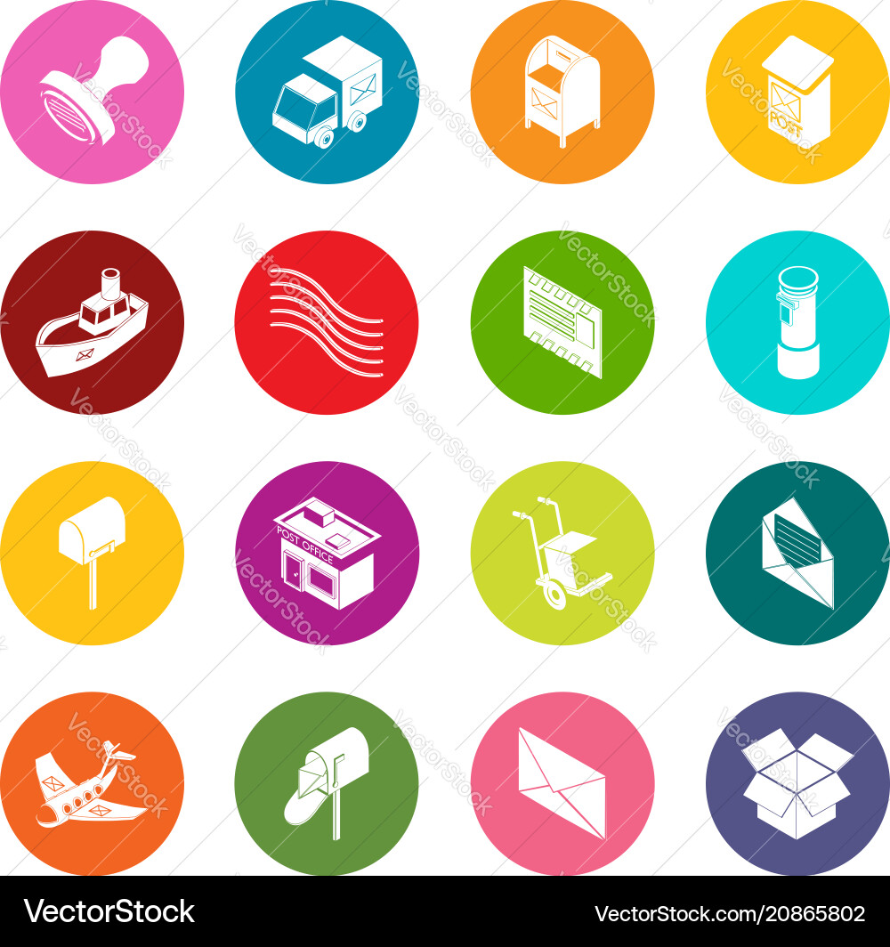 Poste service icons set colorful circles Vector Image