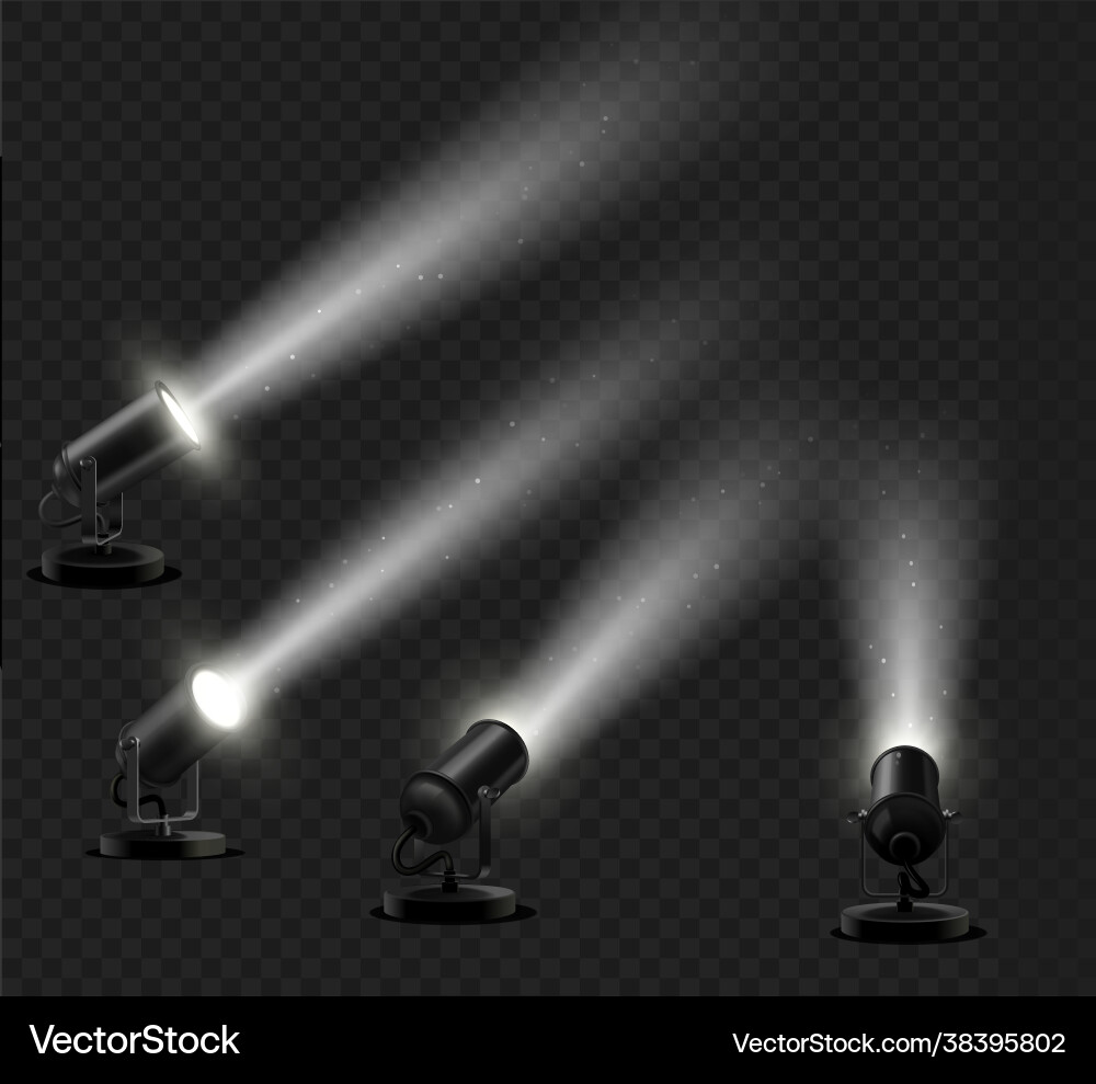 Realistic set black floor lamps with light ray Vector Image