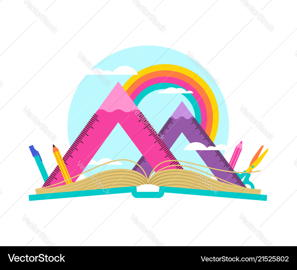 School book ruler and pencil landscape concept Vector Image