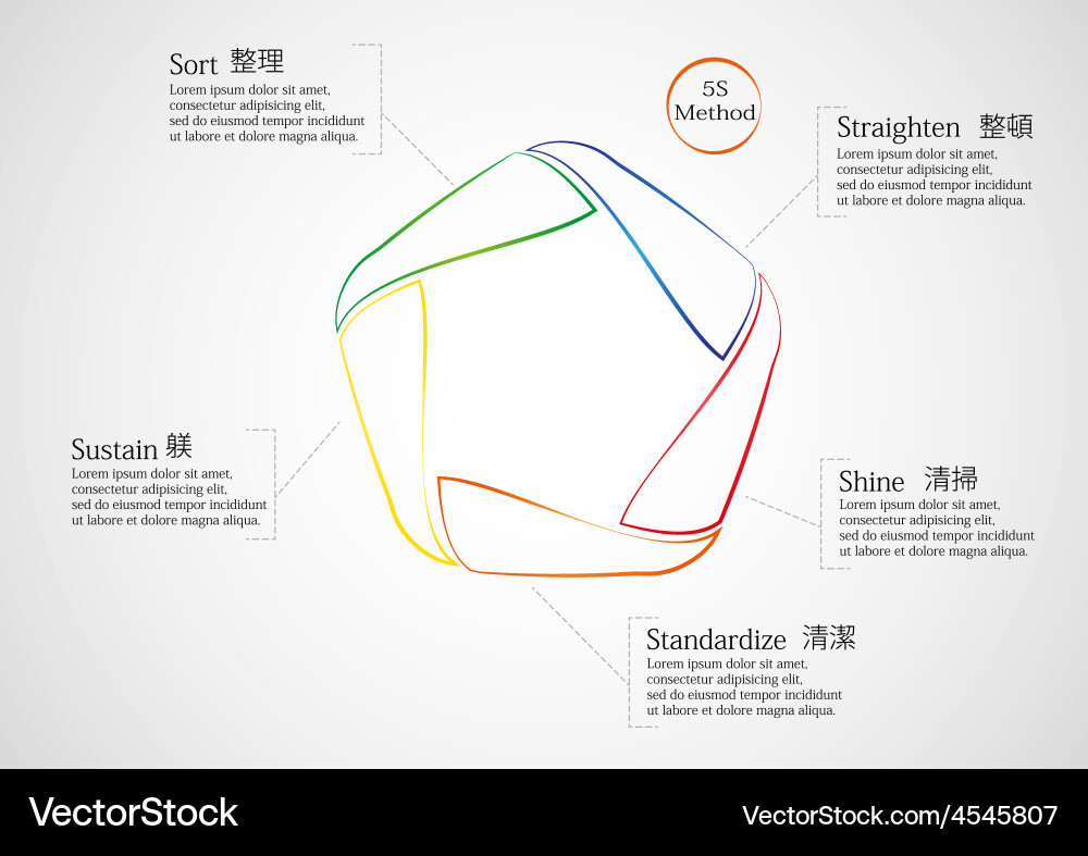 5s method infographic consists of lines Royalty Free Vector