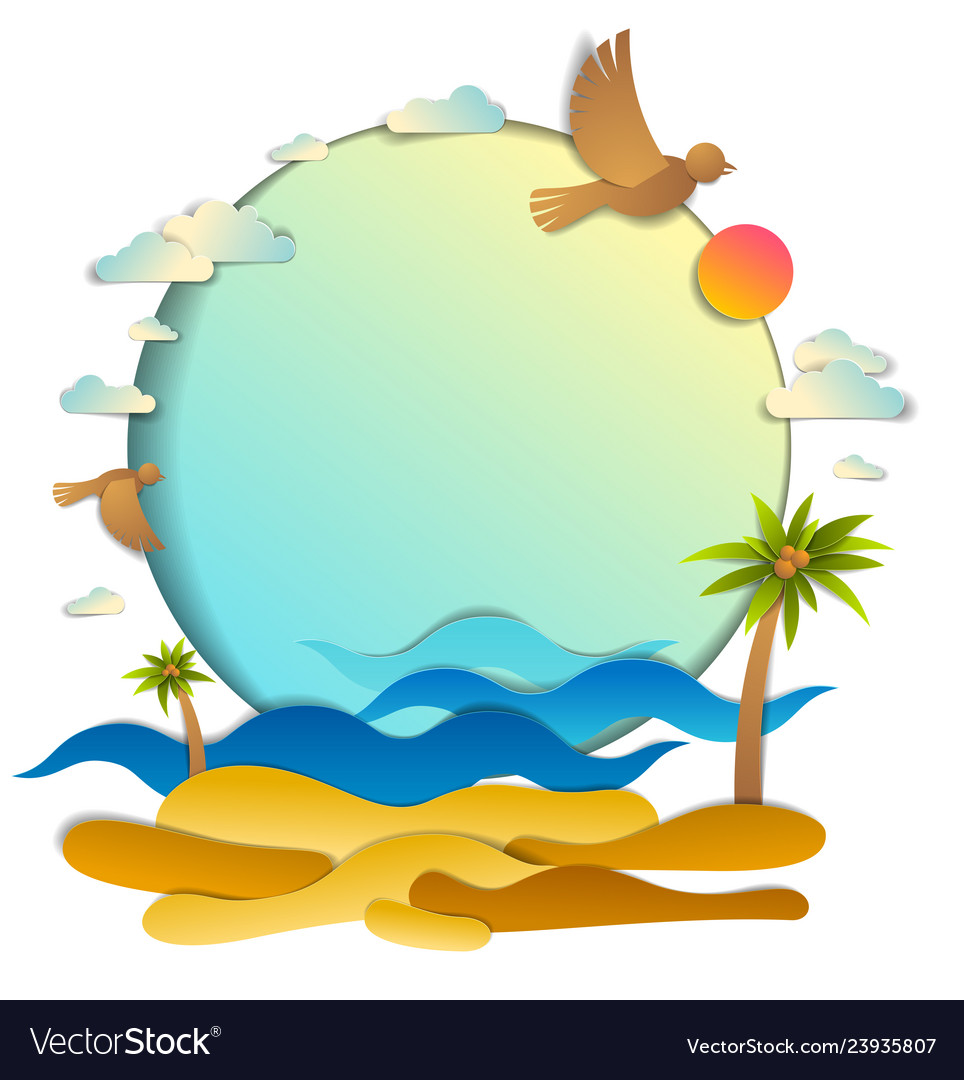 Beach with palms sea waves perfect seascape birds Vector Image
