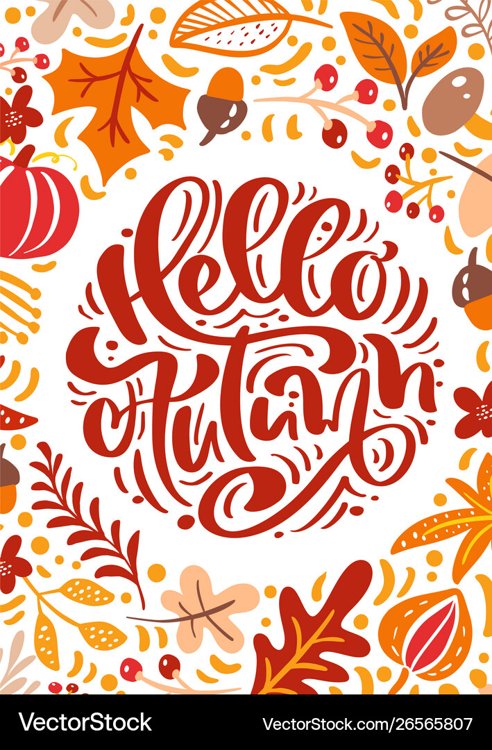 Greeting card with text hello autumn orange Vector Image