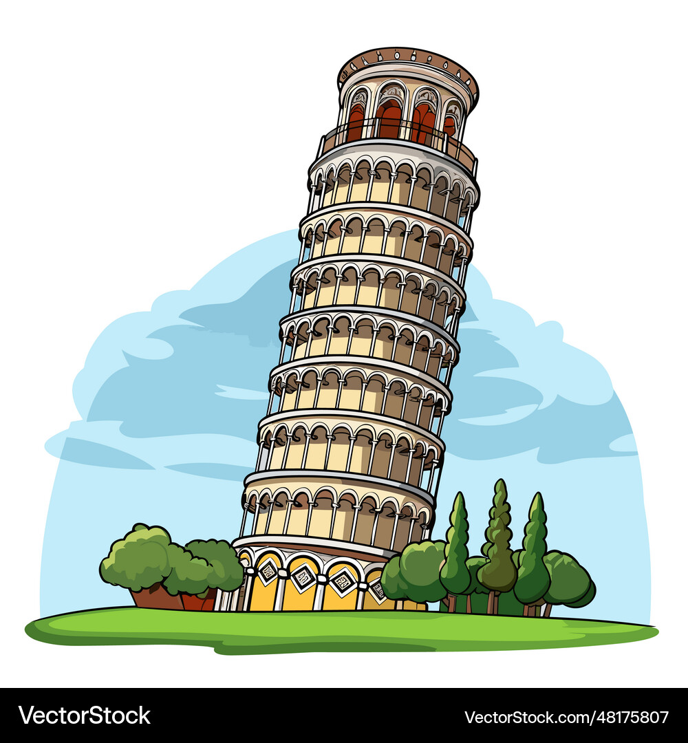 Leaning tower of pisa hand-drawn comic Royalty Free Vector