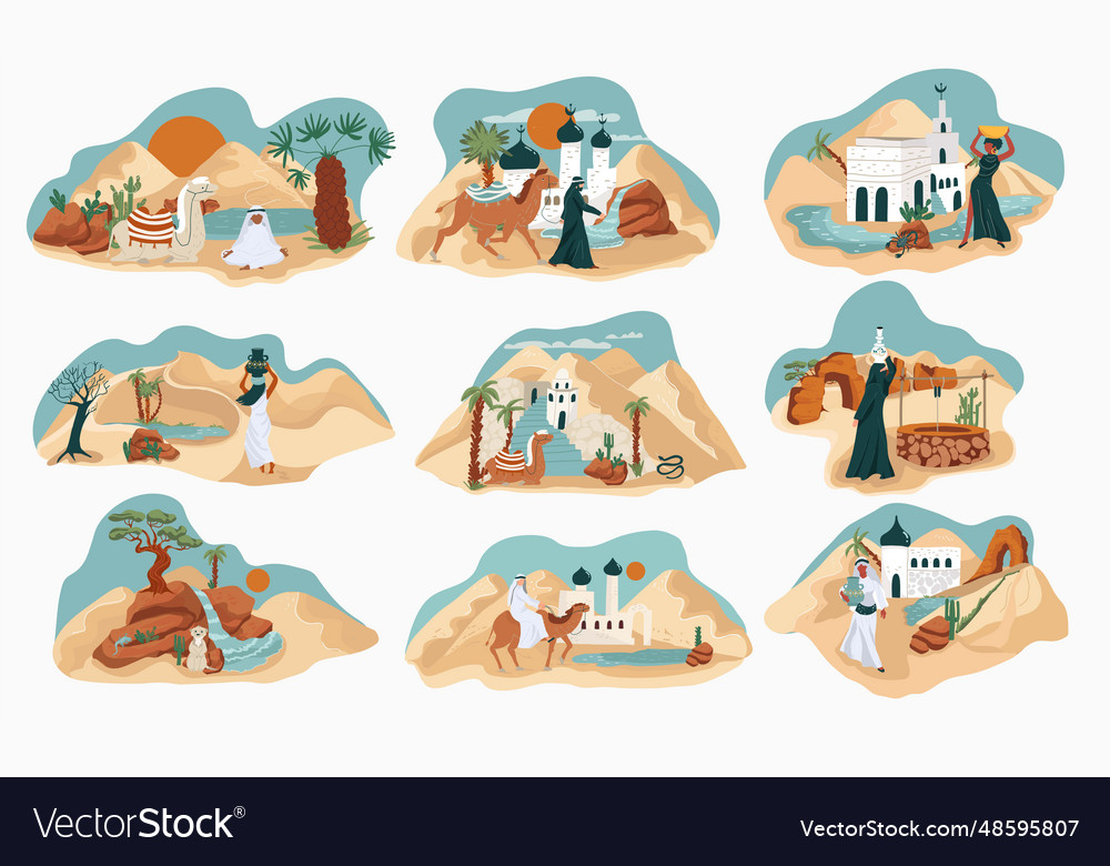 Oasis flat set Royalty Free Vector Image - VectorStock