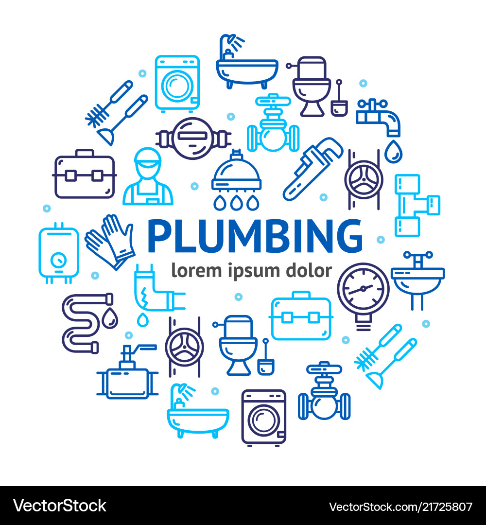 Plumbing signs round design template thin line Vector Image