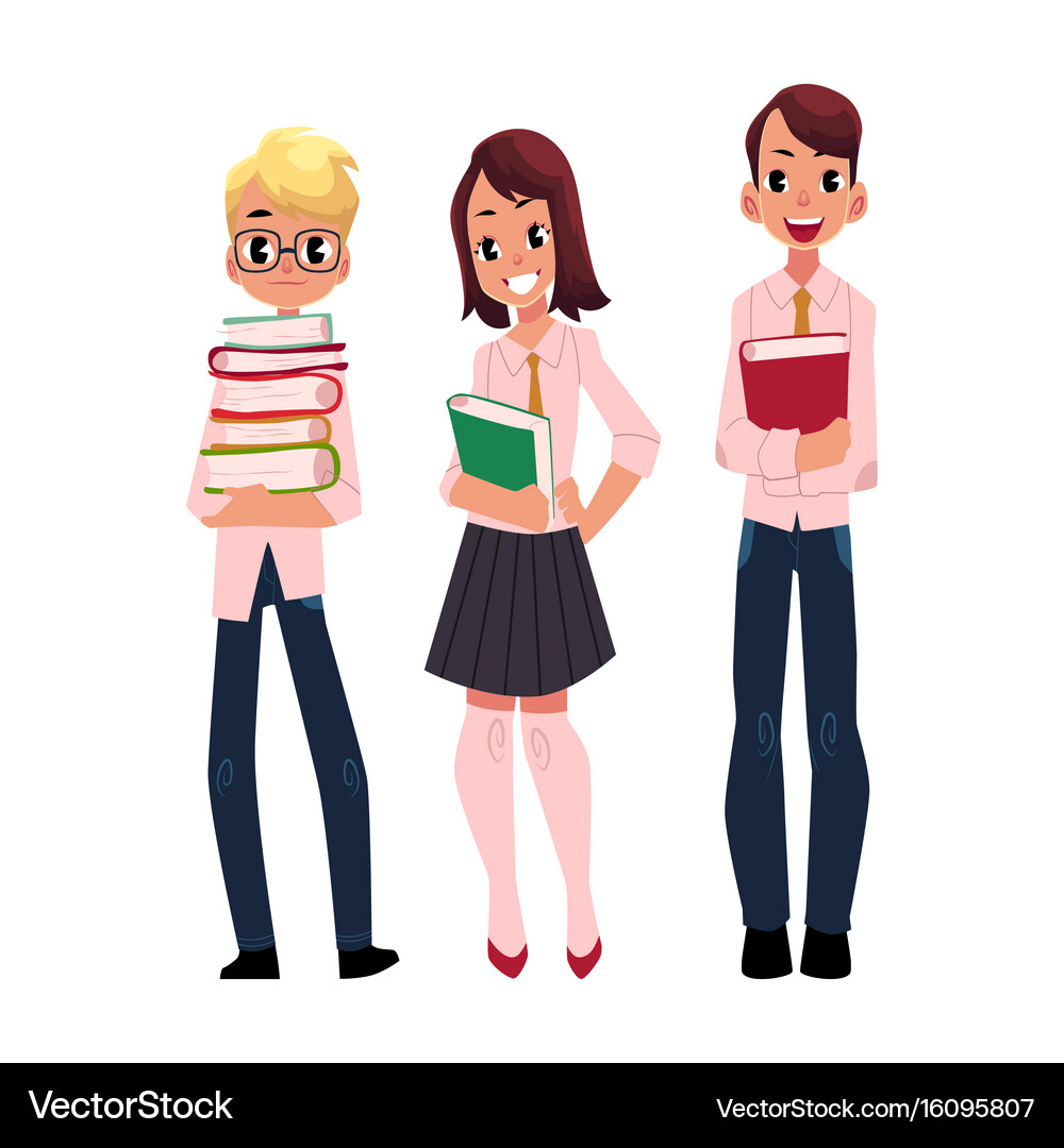 Three students pupils school kids with books Vector Image