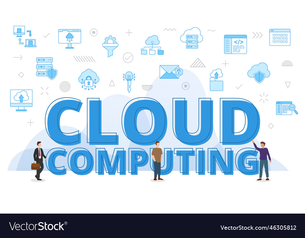 Cloud computing concept with big words and people Vector Image