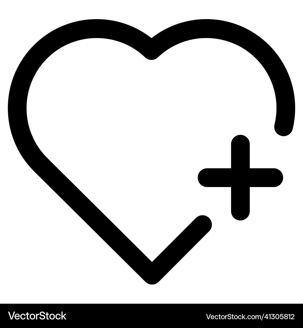 Heart linear icon with plus cross sign Royalty Free Vector
