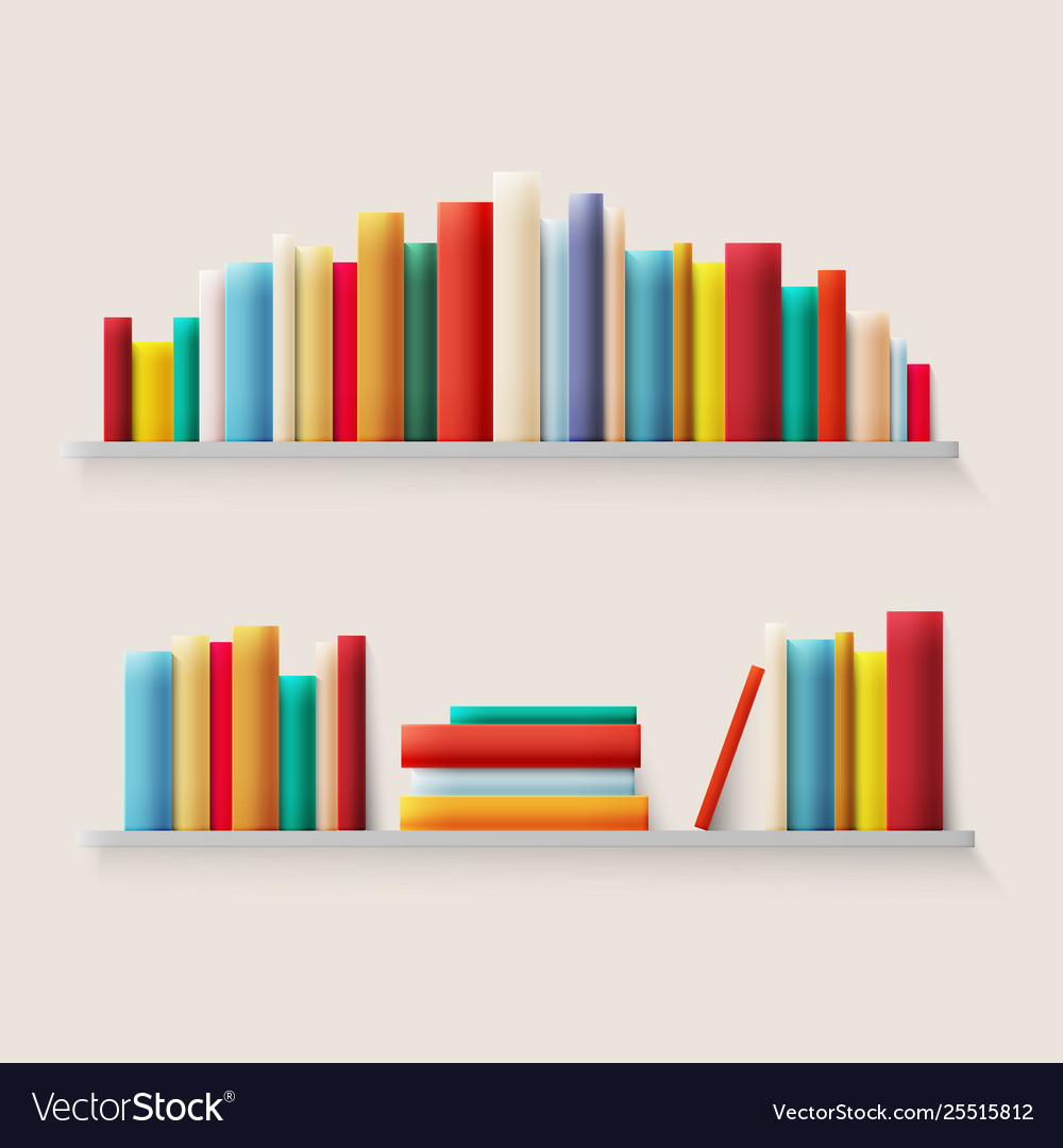 Library bookshelf with books spine in retro Vector Image