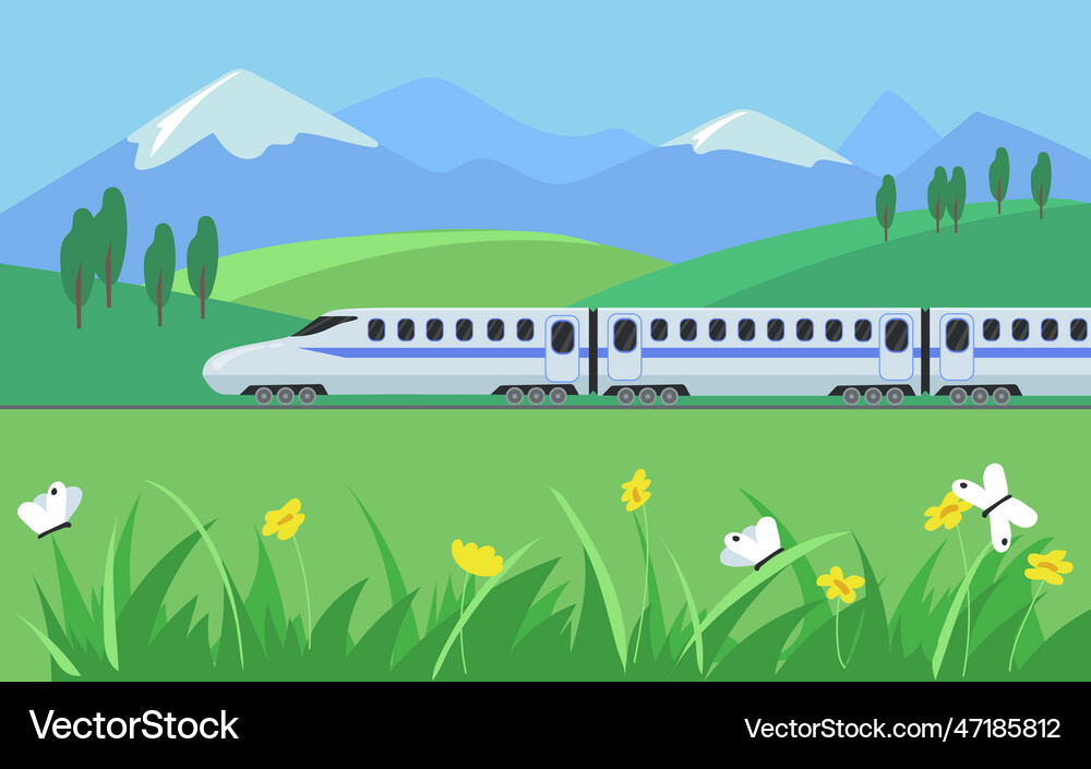 Modern train and beautiful natural landscape Vector Image