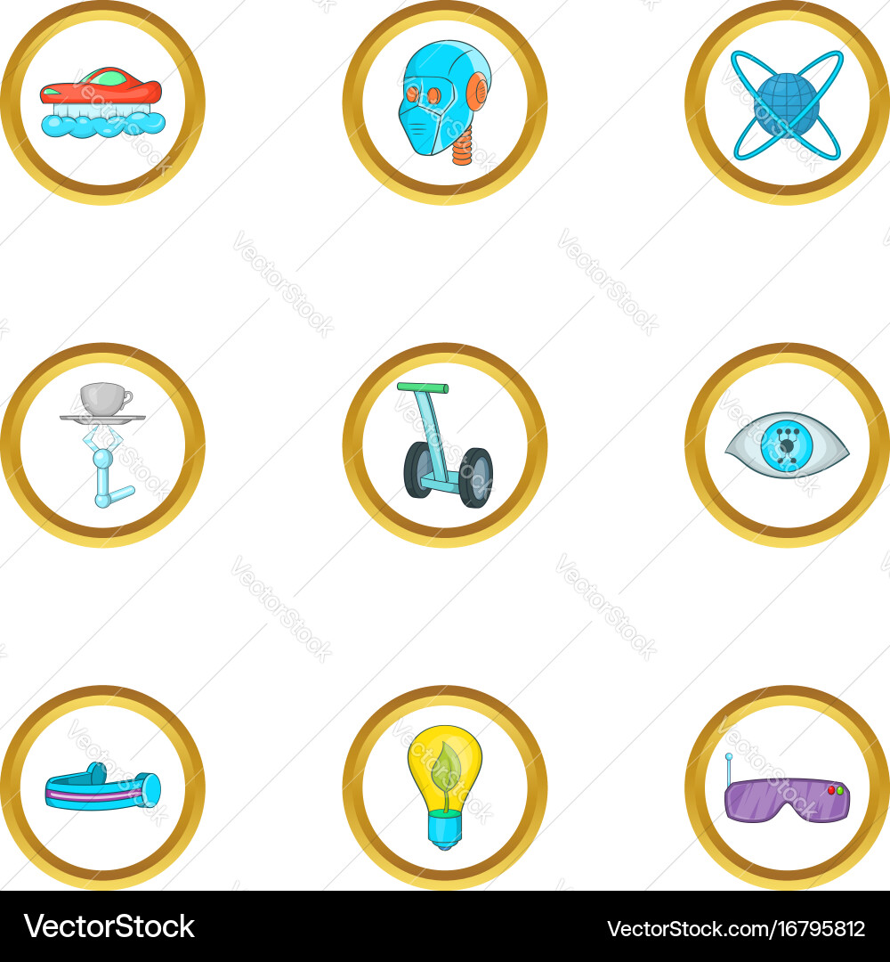 New technology icon set cartoon style Royalty Free Vector