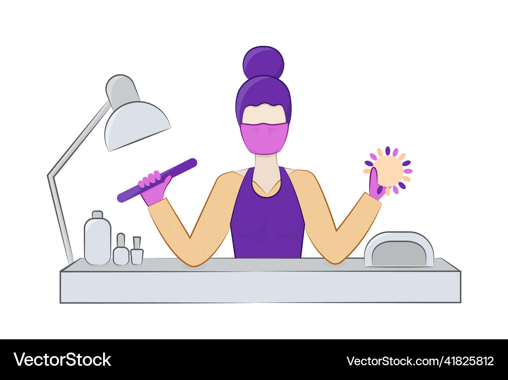 Professional nail technician sitting at the table Vector Image