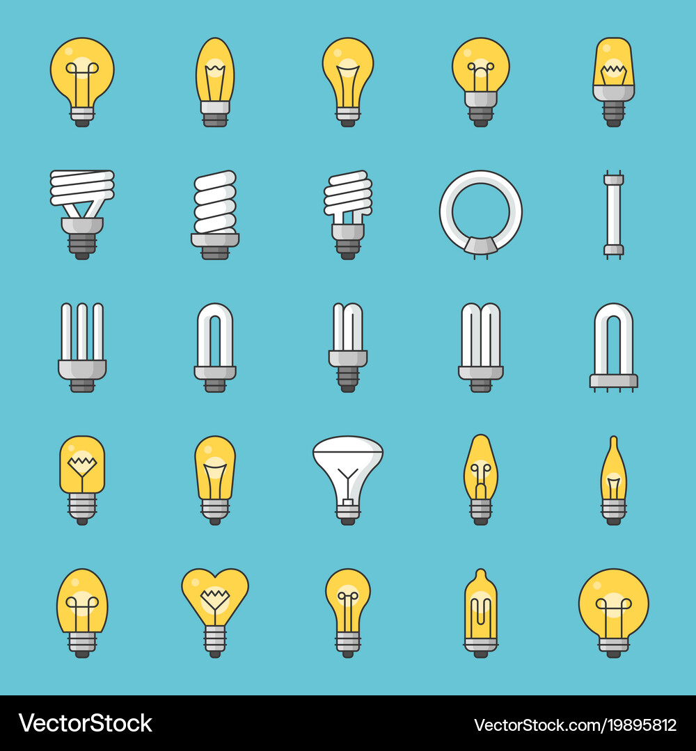 Set of simple type light bulb and fluorescent Vector Image
