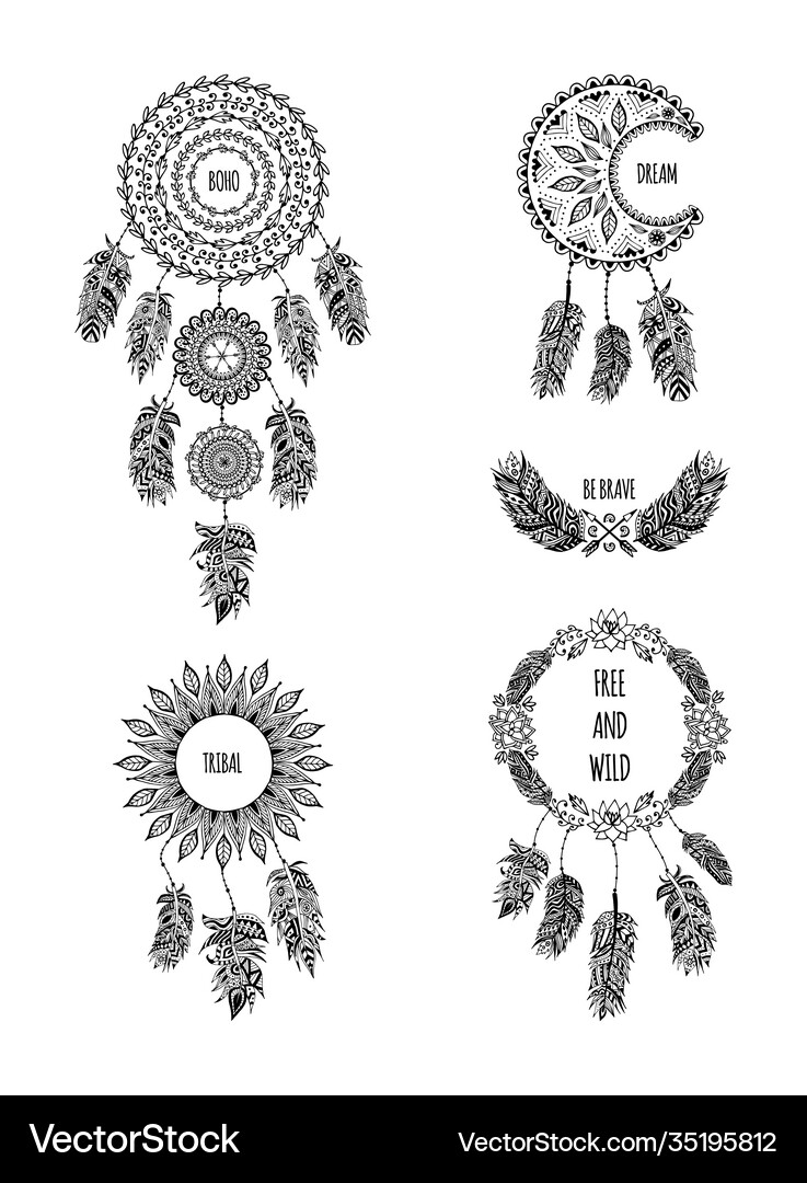 Set traditional ethnic tribal injun Royalty Free Vector