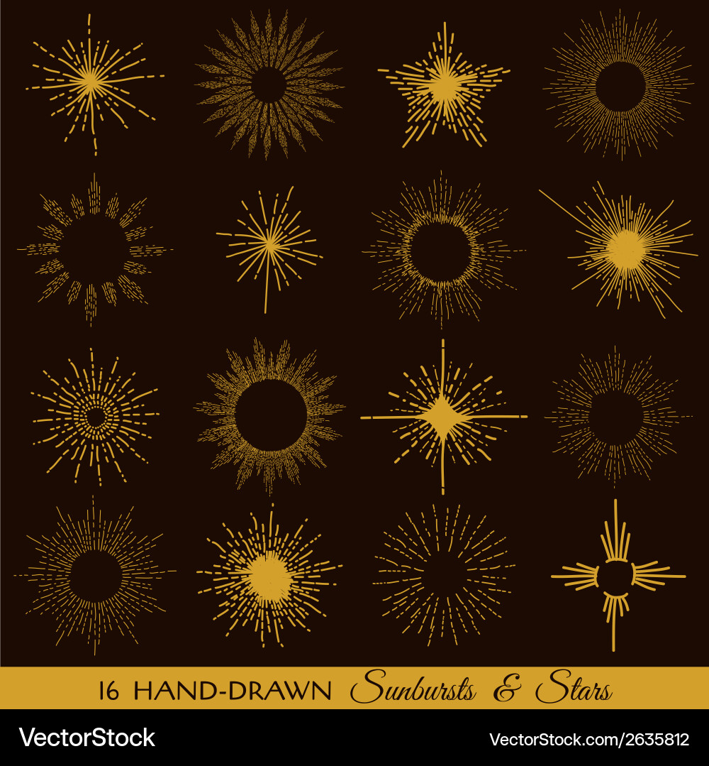 Sunbursts and Stars - hand-drawn Royalty Free Vector Image