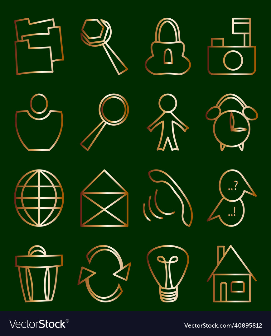 User interface icon pack with golden gradient Vector Image